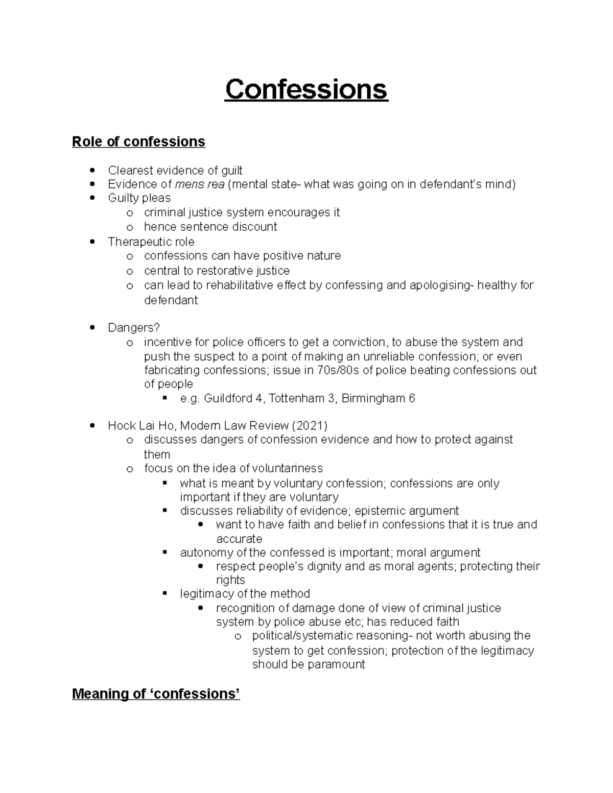 Confessions lectures crim ev - Confessions Role of confessions Clearest ...