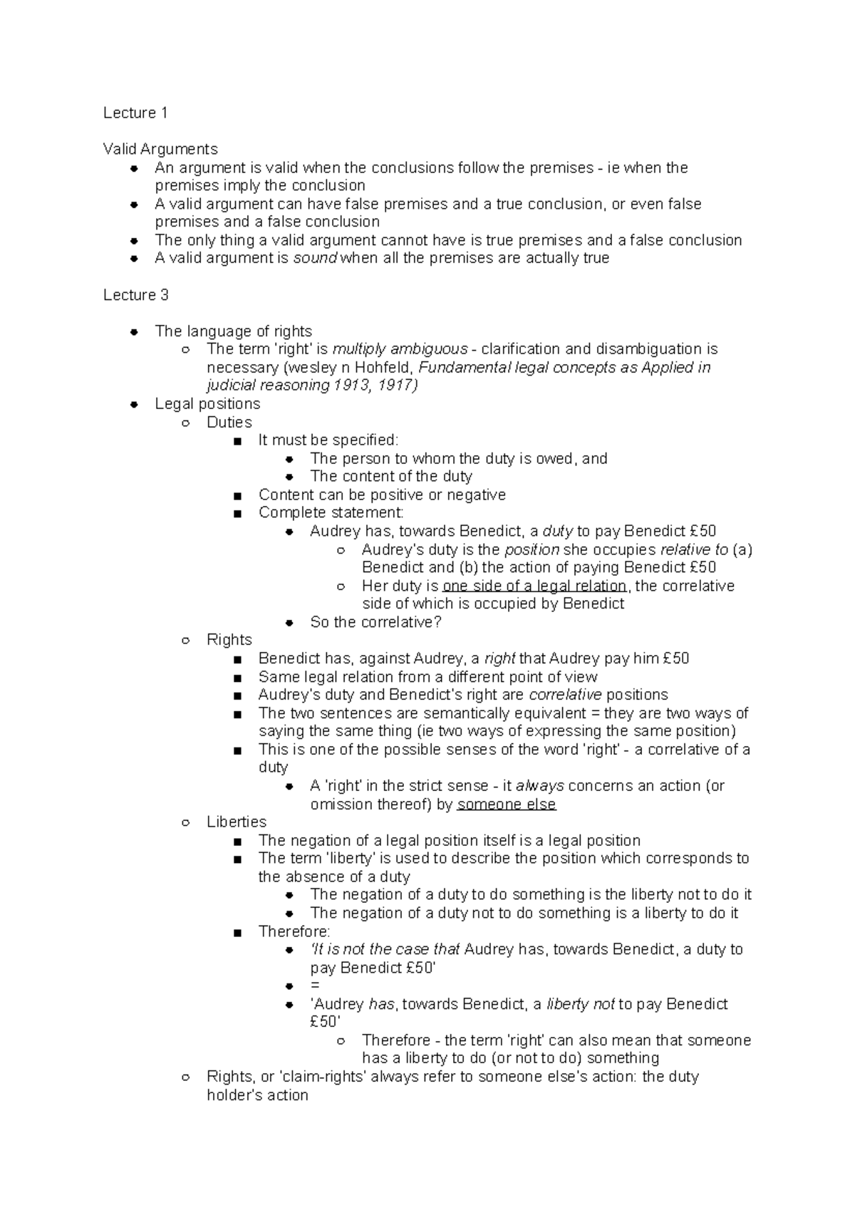 Crit notes Full Course - Lecture 1 Valid Arguments An argument is valid ...