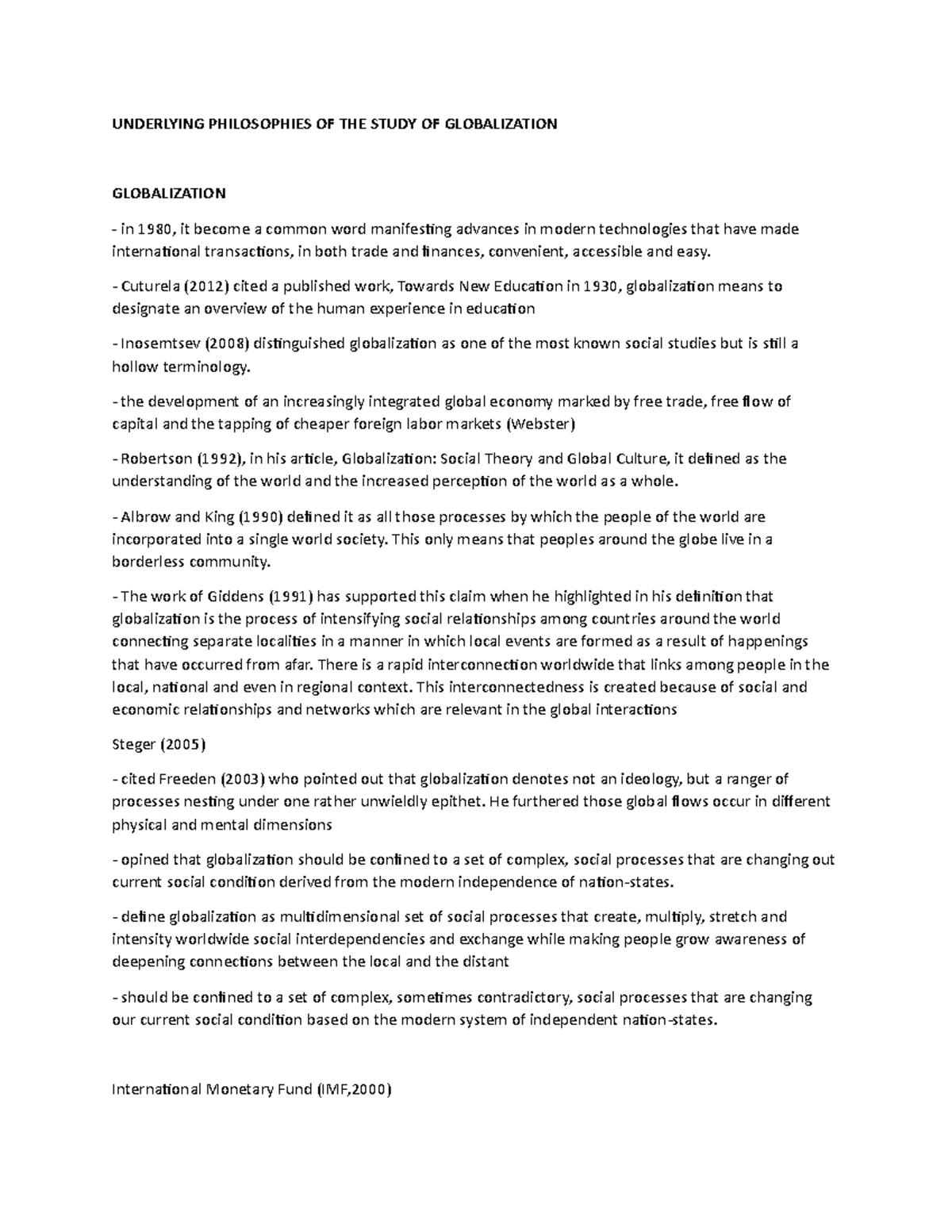 The contemporary world - UNDERLYING PHILOSOPHIES OF THE STUDY OF ...