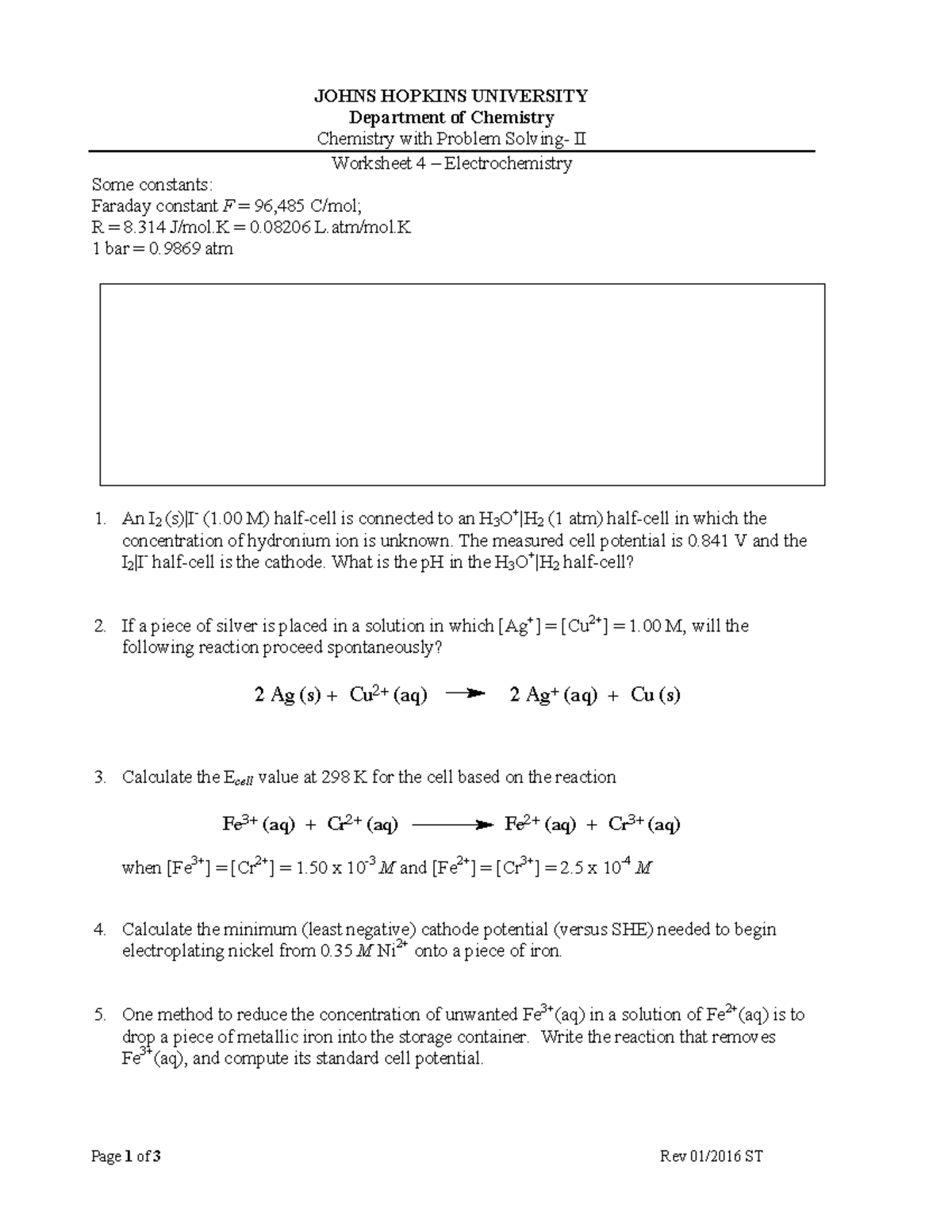 Chemistry with problem solving worksheet 4 - 2 - JOHNS HOPKINS ...