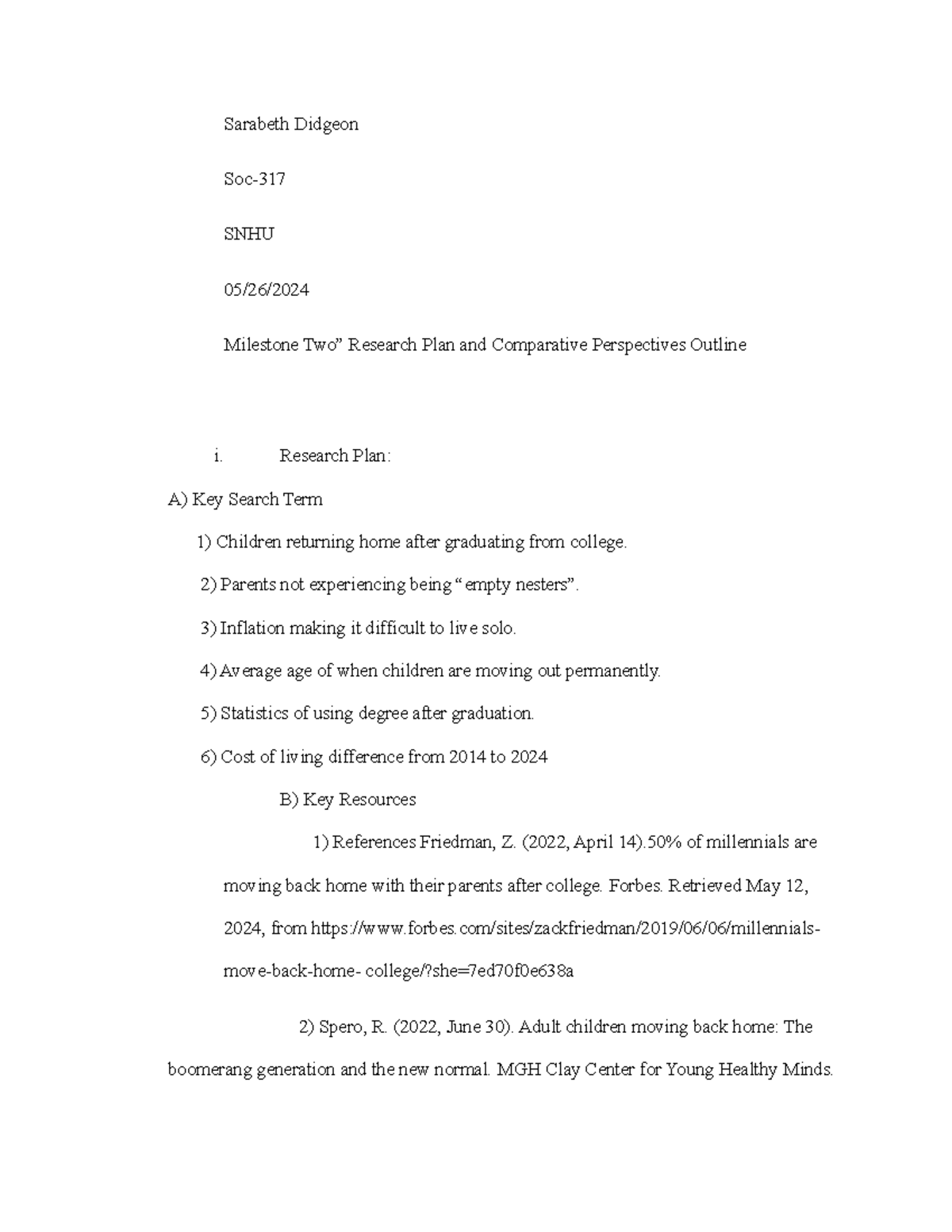 Milestone 2 05262024 - Sarabeth Didgeon Soc- SNHU 05/26/ Milestone Two ...