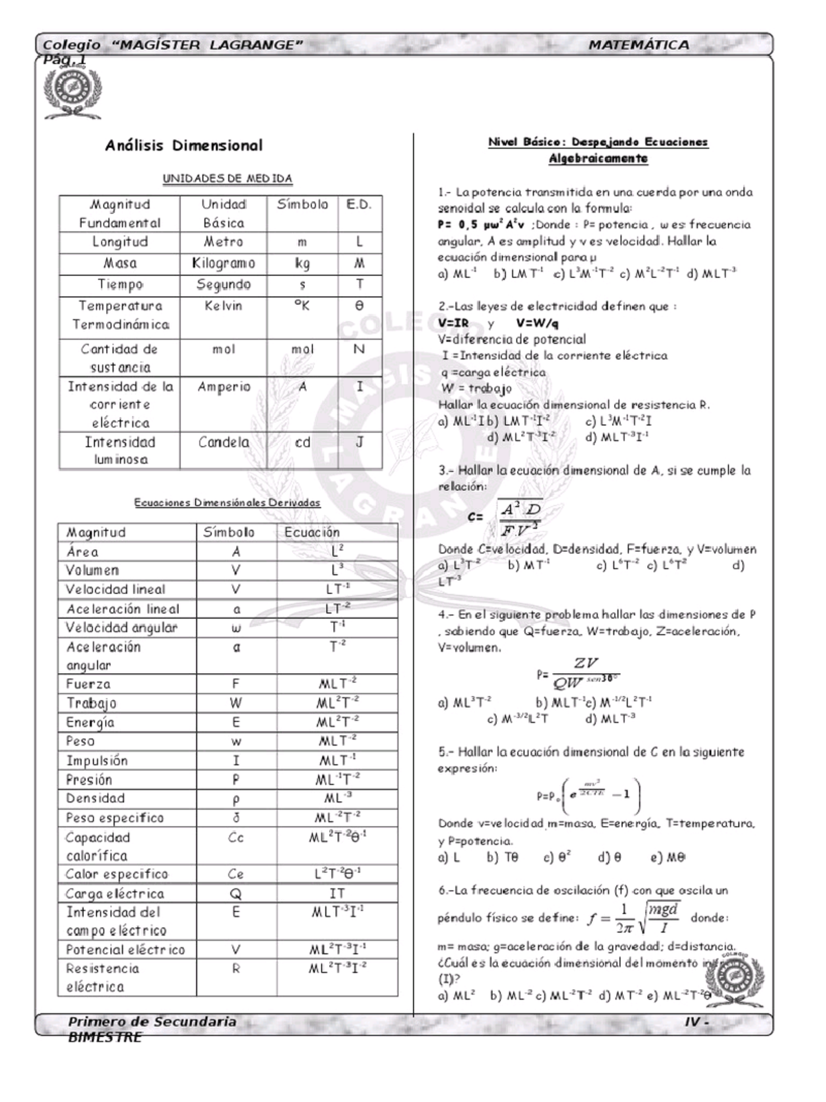 1 ecucaiones lineales formulas - Colegio MATEMÁTICA Pag Análisis ...