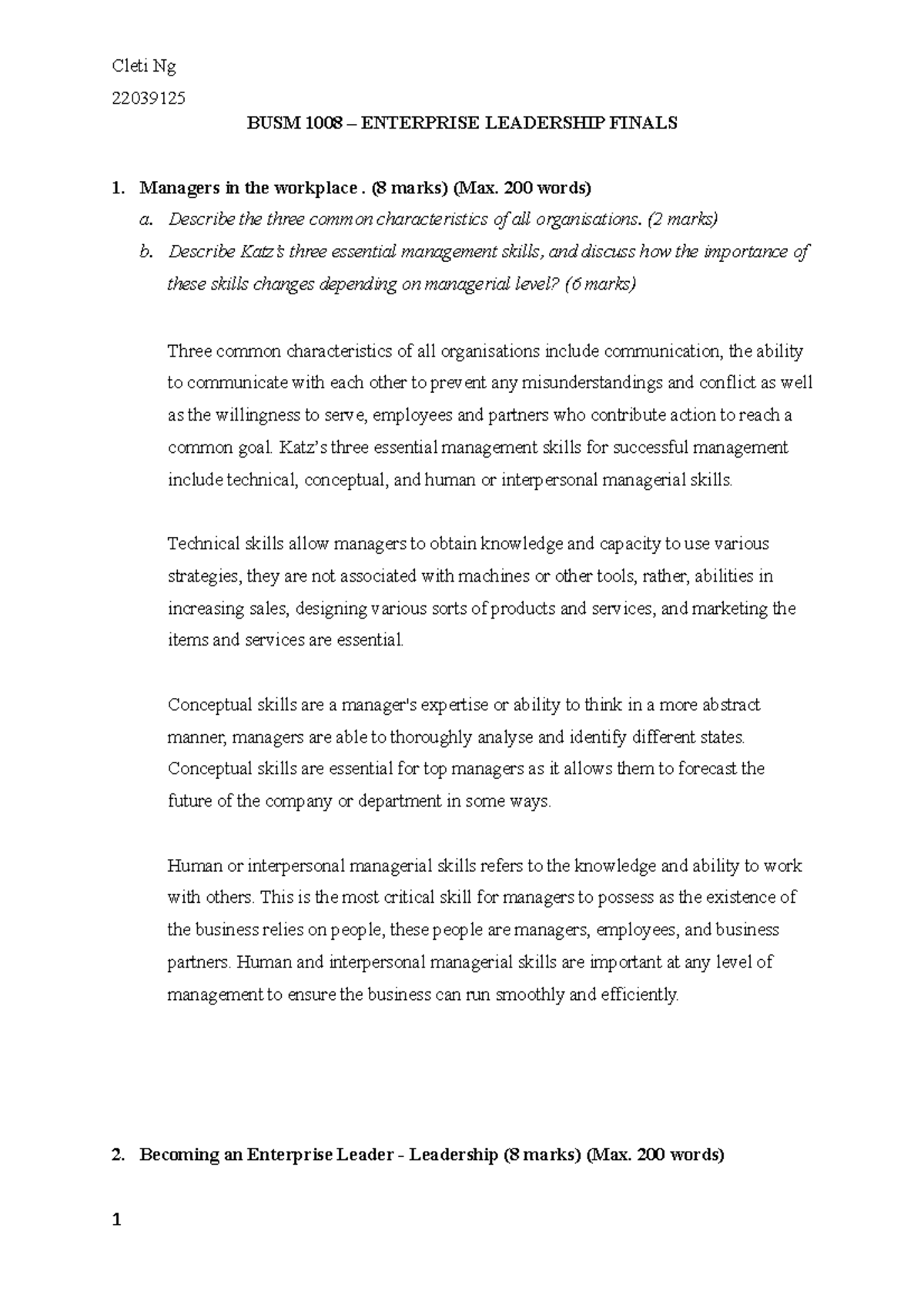 BUSM 1008 - Finals - Example assignment - 22039125 BUSM 1008 ...