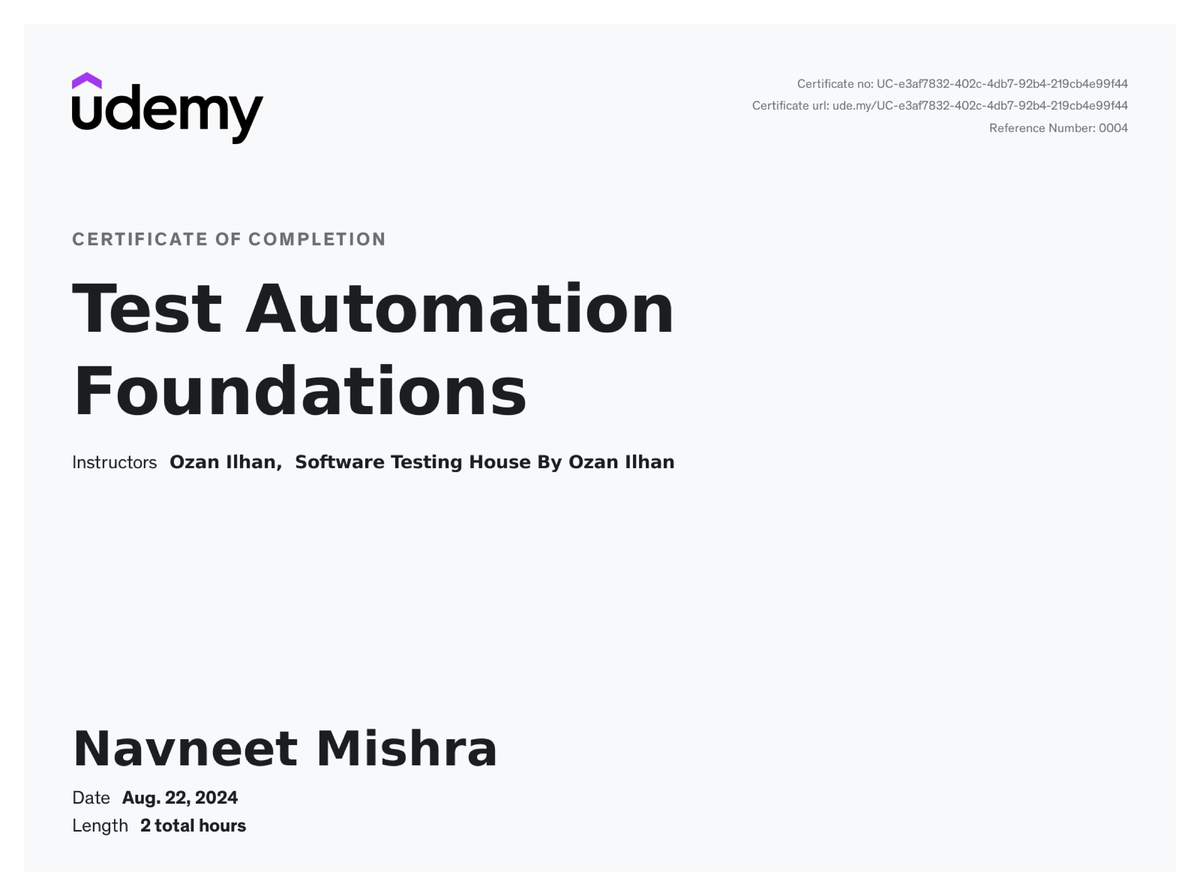 Test Automation foundation certificate - Physics HL - Certificate udemy ...