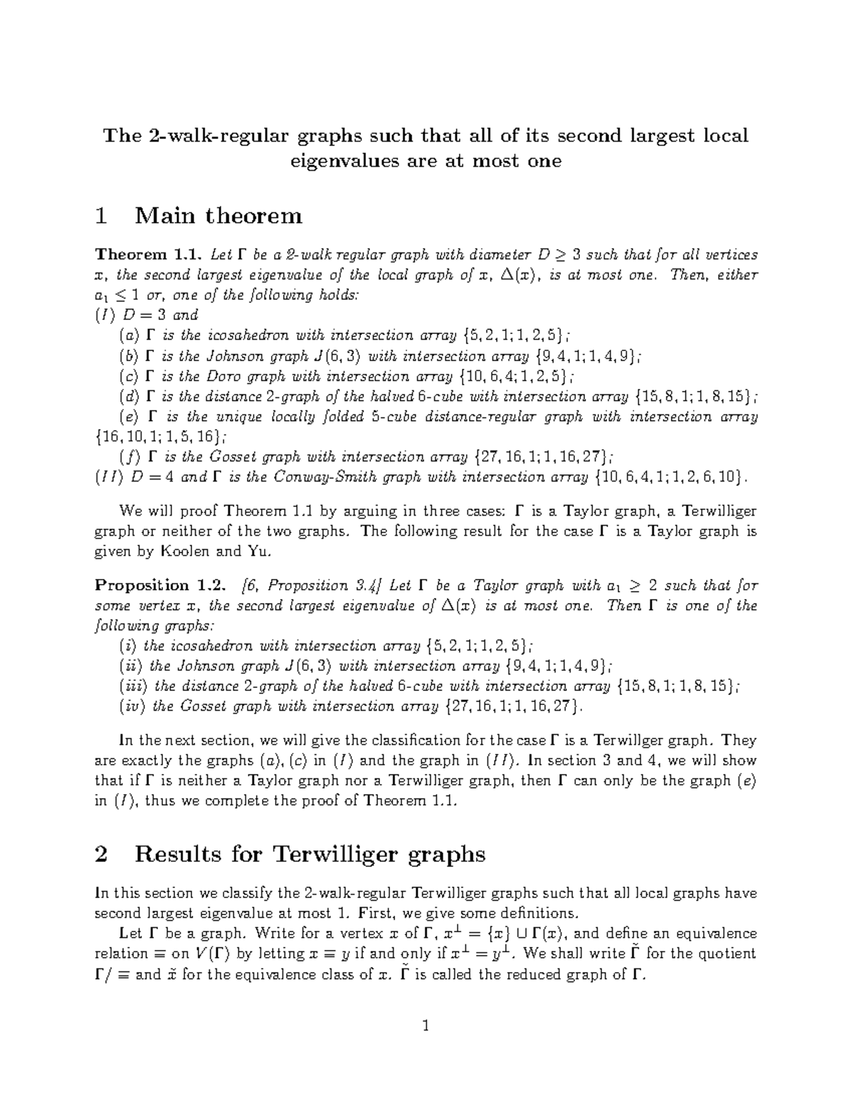 The 2-walk-regular graphs such that all of its second largest local eigenvalues are at most one ...