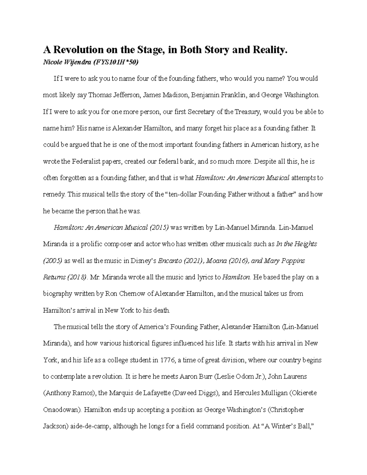 Hamilton: An American Musical - A Revolution on the Stage - Studocu