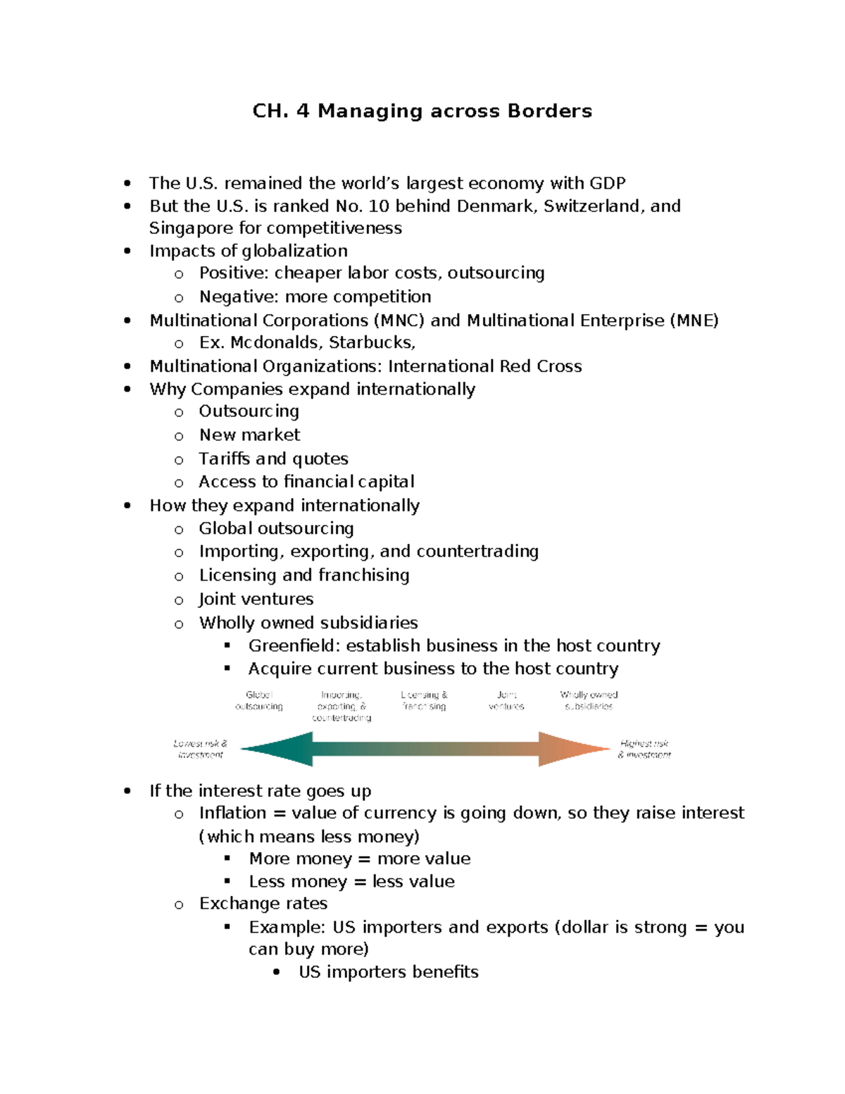 Chapter 4 - Lecture Notes - CH. 4 Managing across Borders The U ...