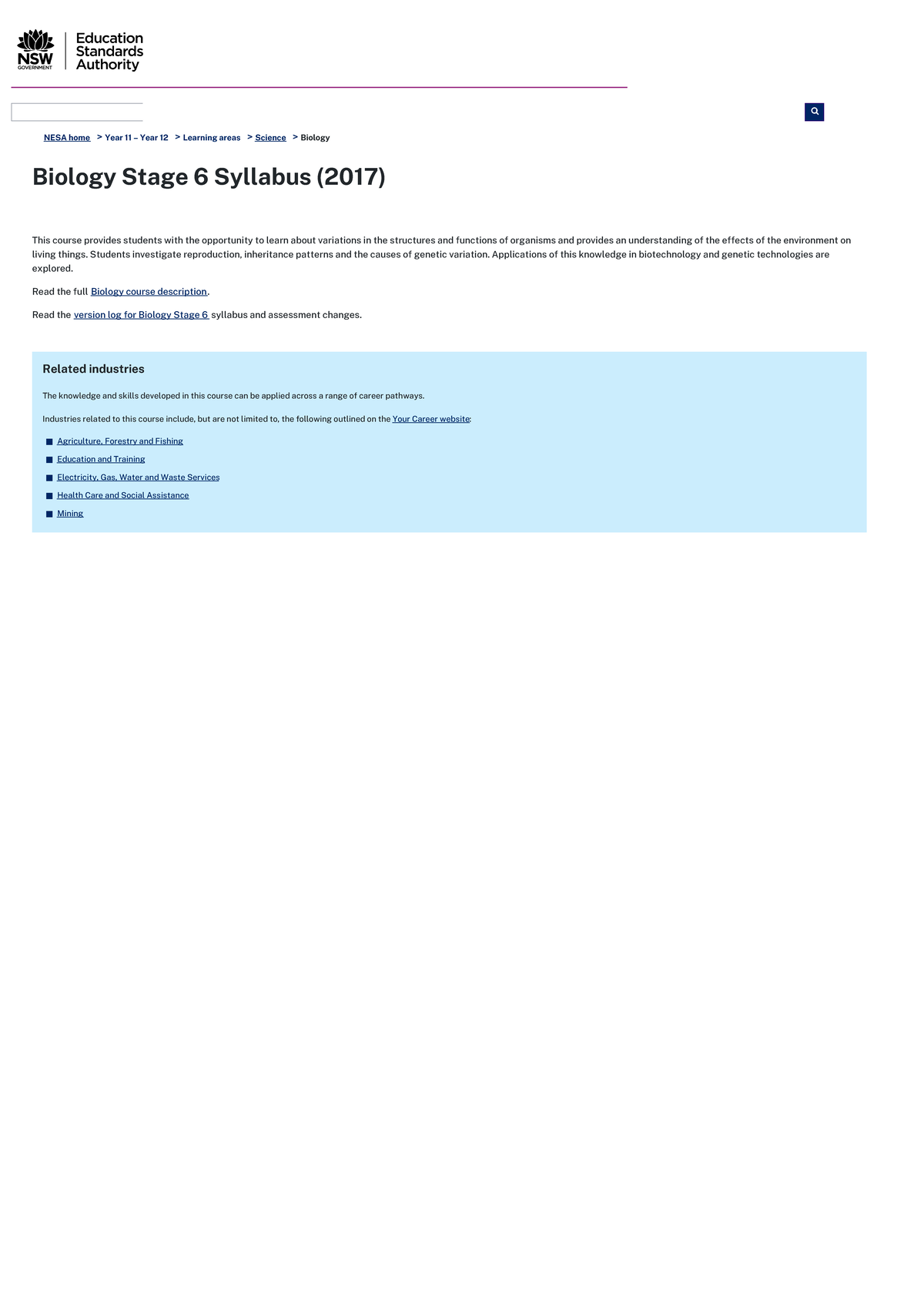 Biology Stage 6 Syllabus 2017 NSW Education Standards - NESA home ...