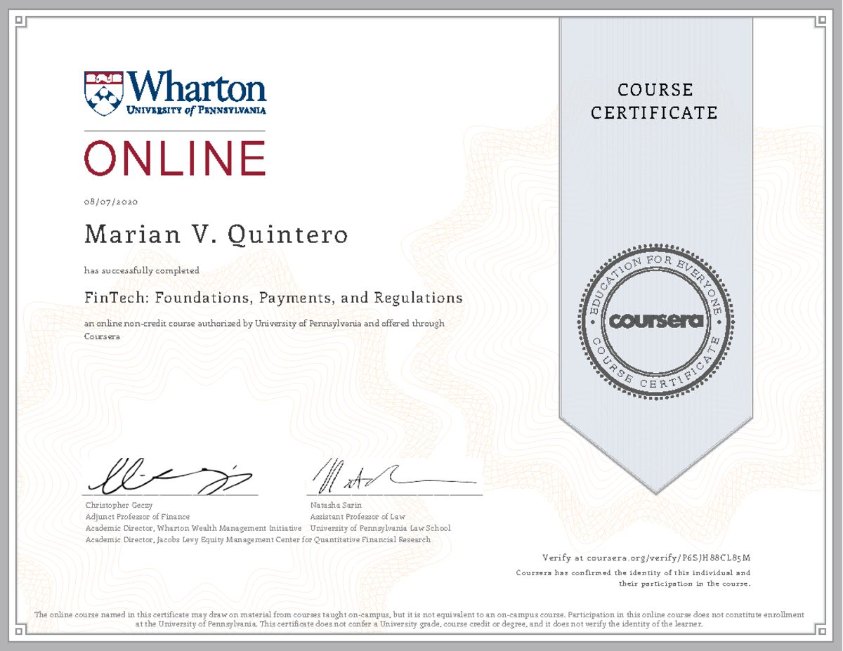 Coursera Fin-Tech Certificate - E D U C A T IO N FORE V E R Y O N E C O ...
