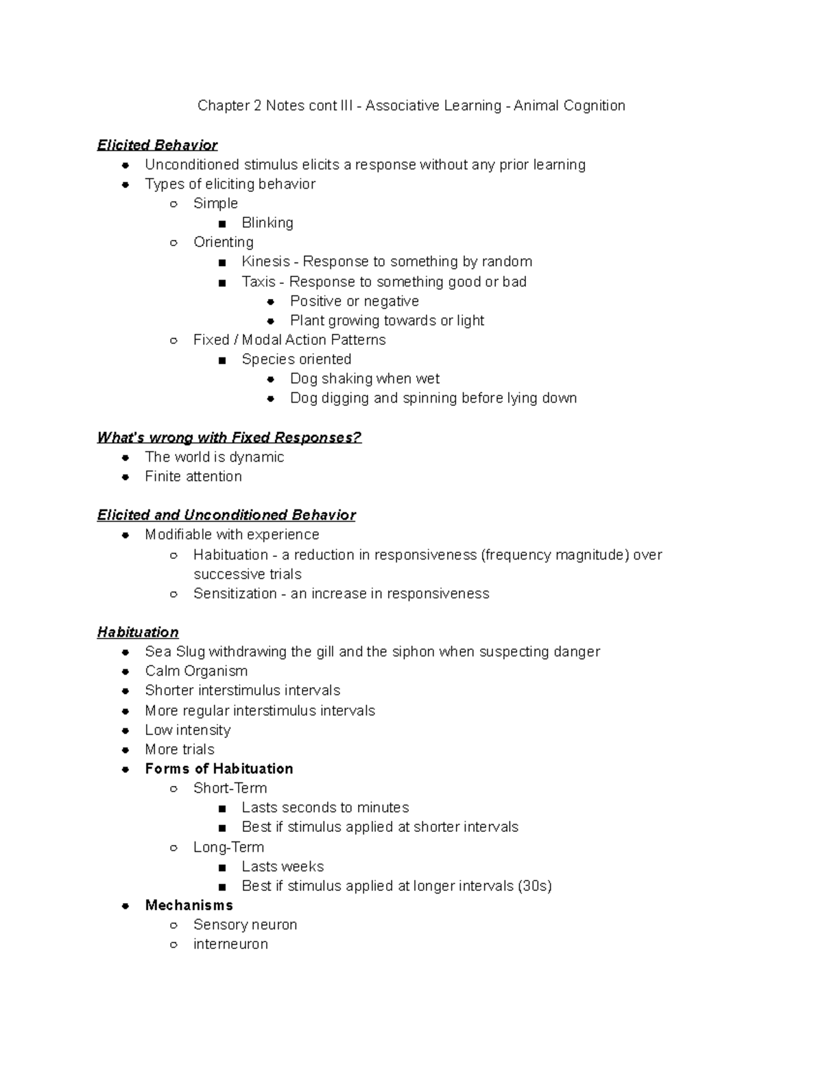 Chapter 2 Notes cont III - Associative Learning - Animal Cognition ...