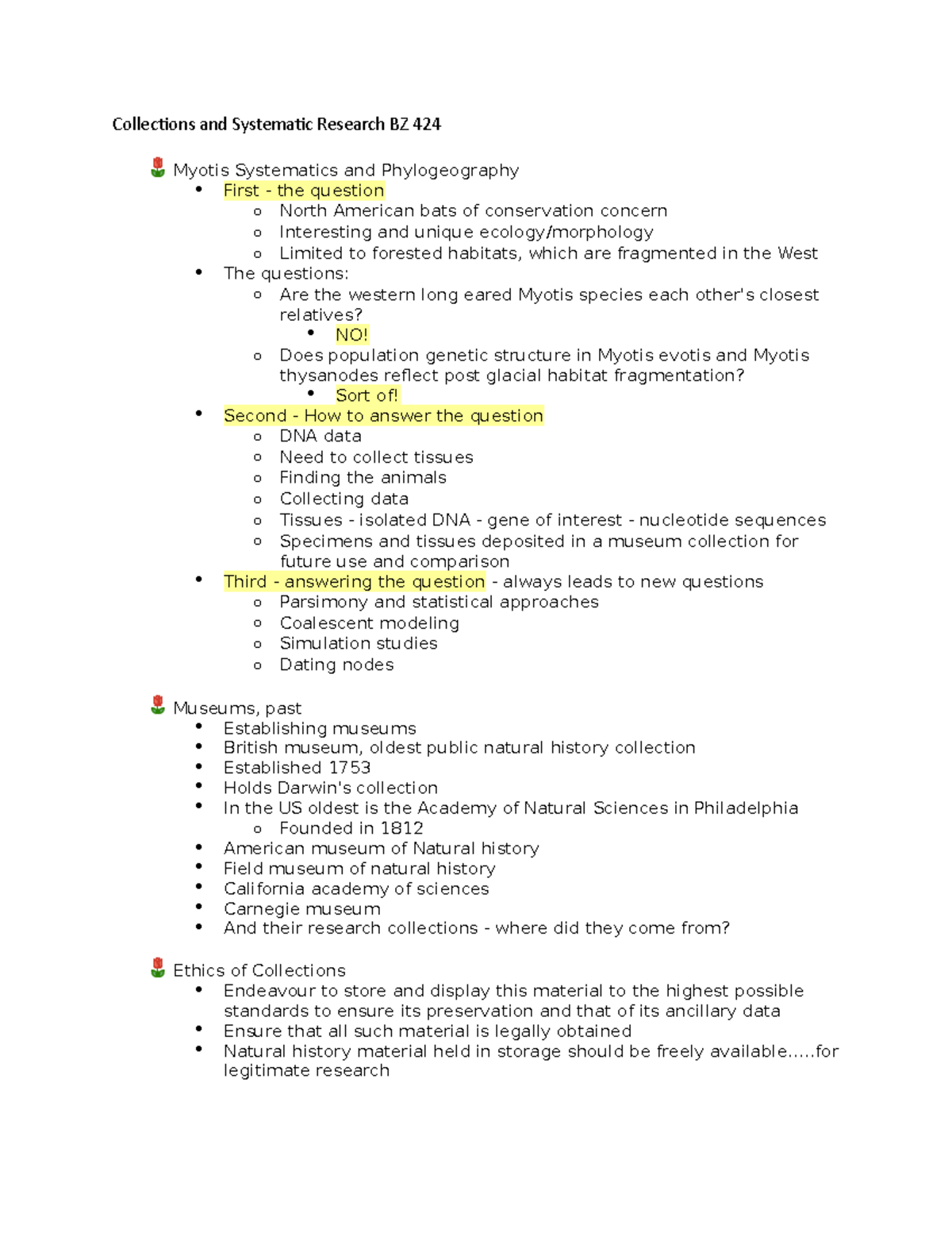 Collections and Systematic Research BZ 424 - ... legitimate research ...