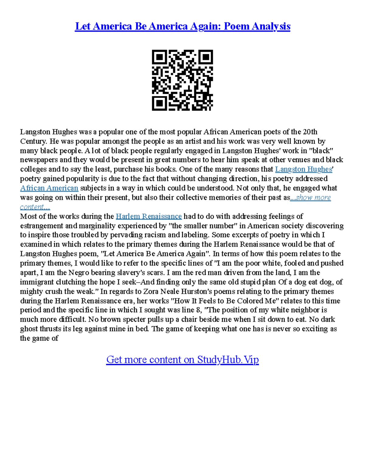 Let America Be America Again Essay - Let America Be America Again: Poem ...