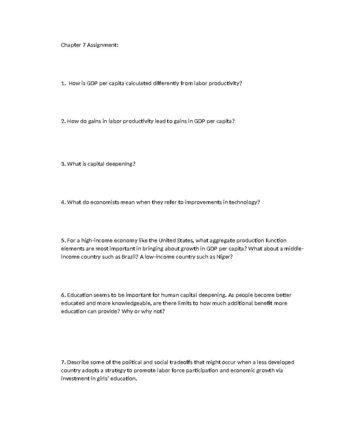 Chapter 7 Assignment Openstax 2018 - Chapter 7 Assignment: How is GDP per capita calculated ...