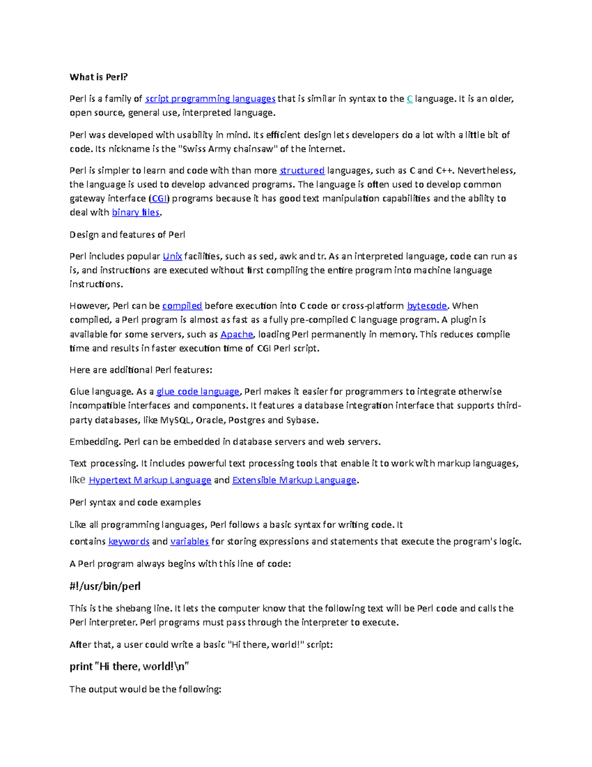 PERL - Lecture notes Module 7 - What is Perl? Perl is a family of ...