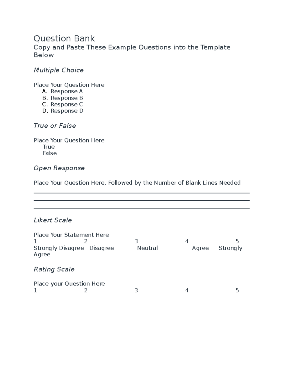 3. Market Survey Template - Question Bank Copy and Paste These Example ...