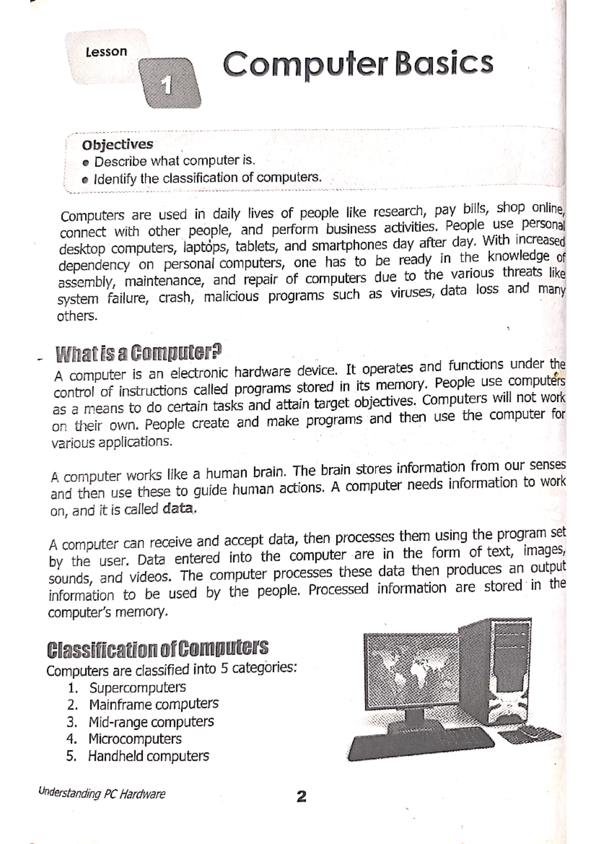 Lesson 1-4CSS - Lesson Computer Basics 1 Objectives Describe what ...