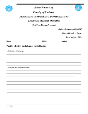 Logic Teaching Note - Logic & Language - CHAPTER THREE LOGIC & LANGUAGE Chapter Overview ...