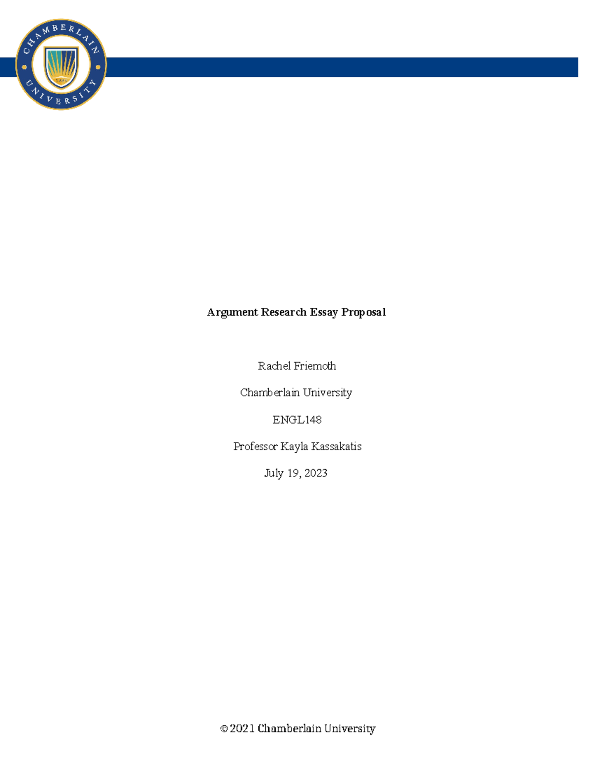 ENGL148 Week 2 Argument Research Essay Proposal Template (1) - Argument ...