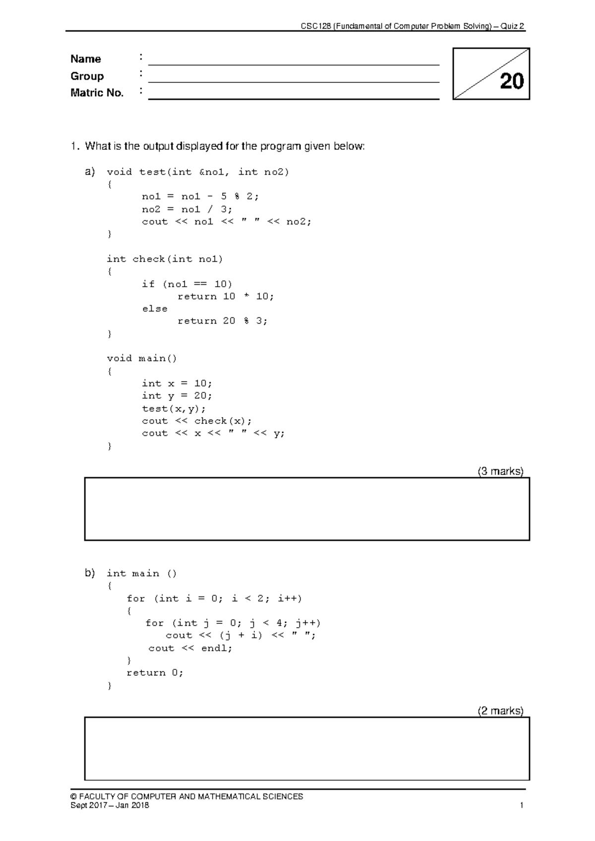 [2017 Sept] Quiz 2 - Q - QUIZSEPT2017 - © FACULTY OF COMPUTER AND ...