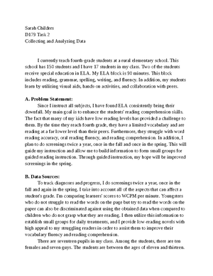 Data-Informed Practices - D179 - Performance Task 1 - D179 - WGU - Studocu