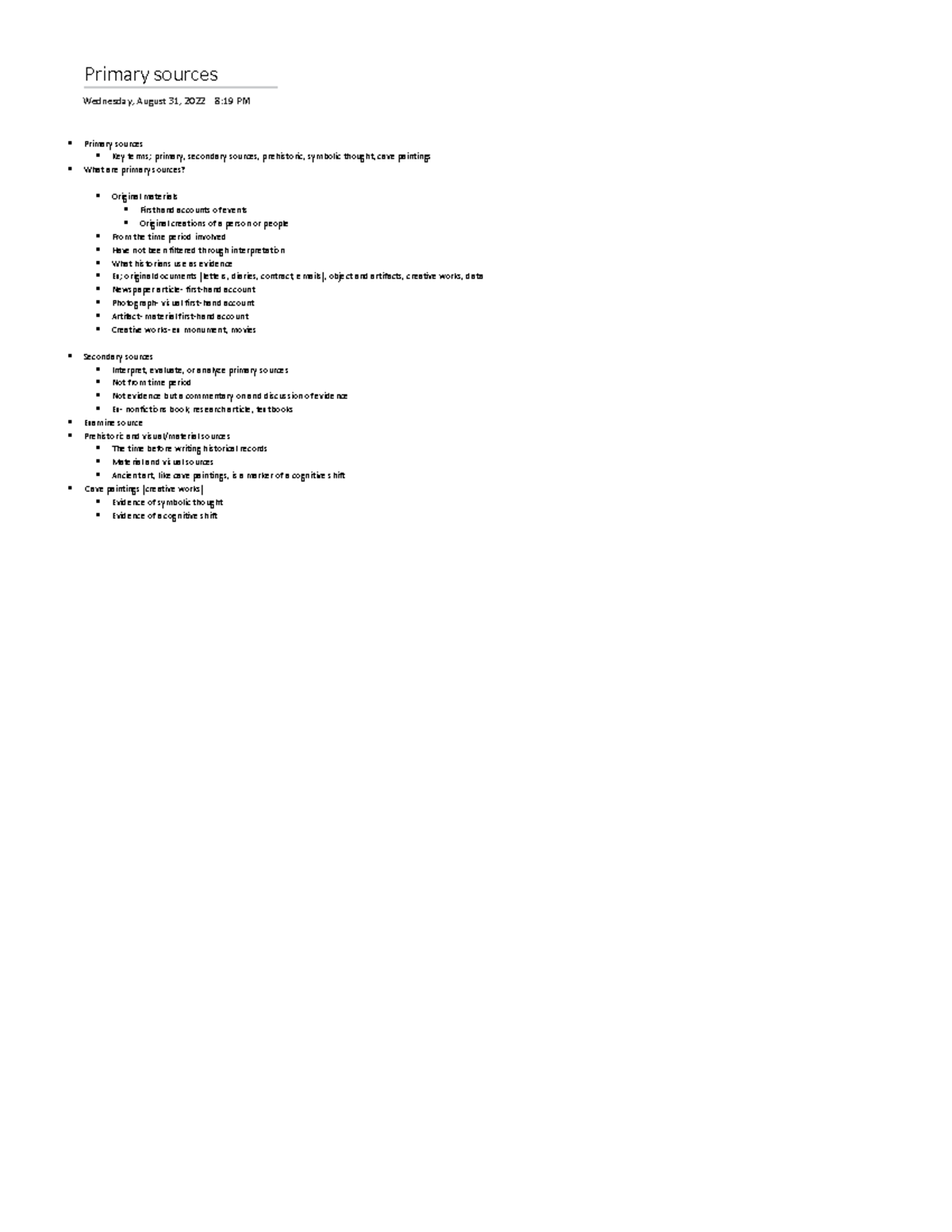 History primary sources - Primary sources Wednesday, August 31, 2022 8: ...