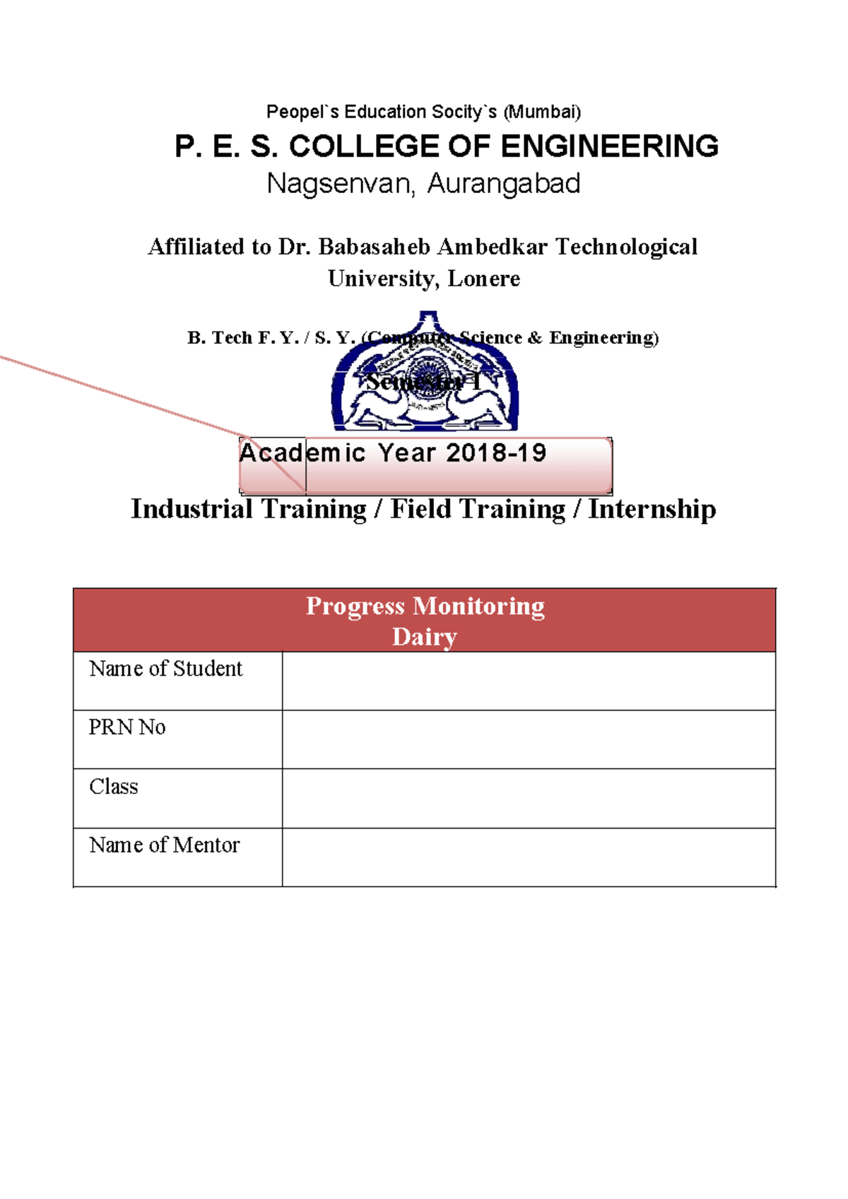 SY Batu Internship Progress Report - Academic Year 2018 - Peopels ...