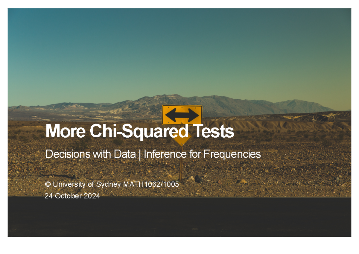 18 More Chi Sq Tests - Lectures Notes for Math1005 - More Chi-Squared ...
