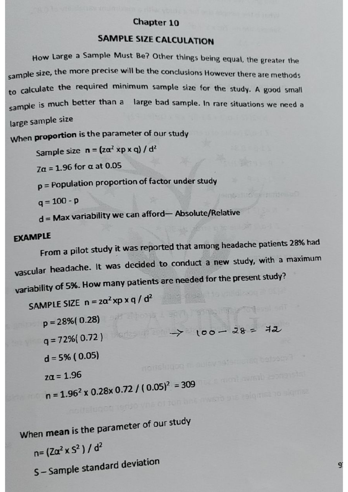 Sample size calculation - biostatistics and research methodology - Studocu