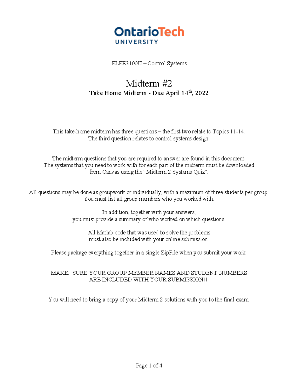 2022 04 14 Elee3100 Midterm 2 Questions 1 2 Elee3100u Control Systems Midterm Take