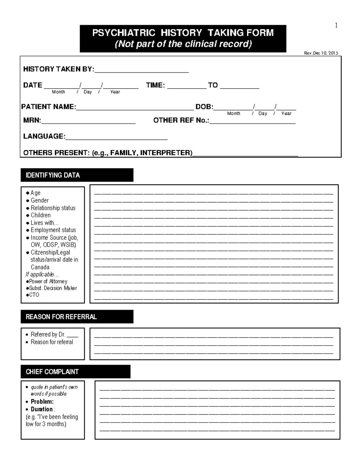 Psy FORM - pSYCYATRIC HX FORM - PSYCH 115 - U of W - Studocu