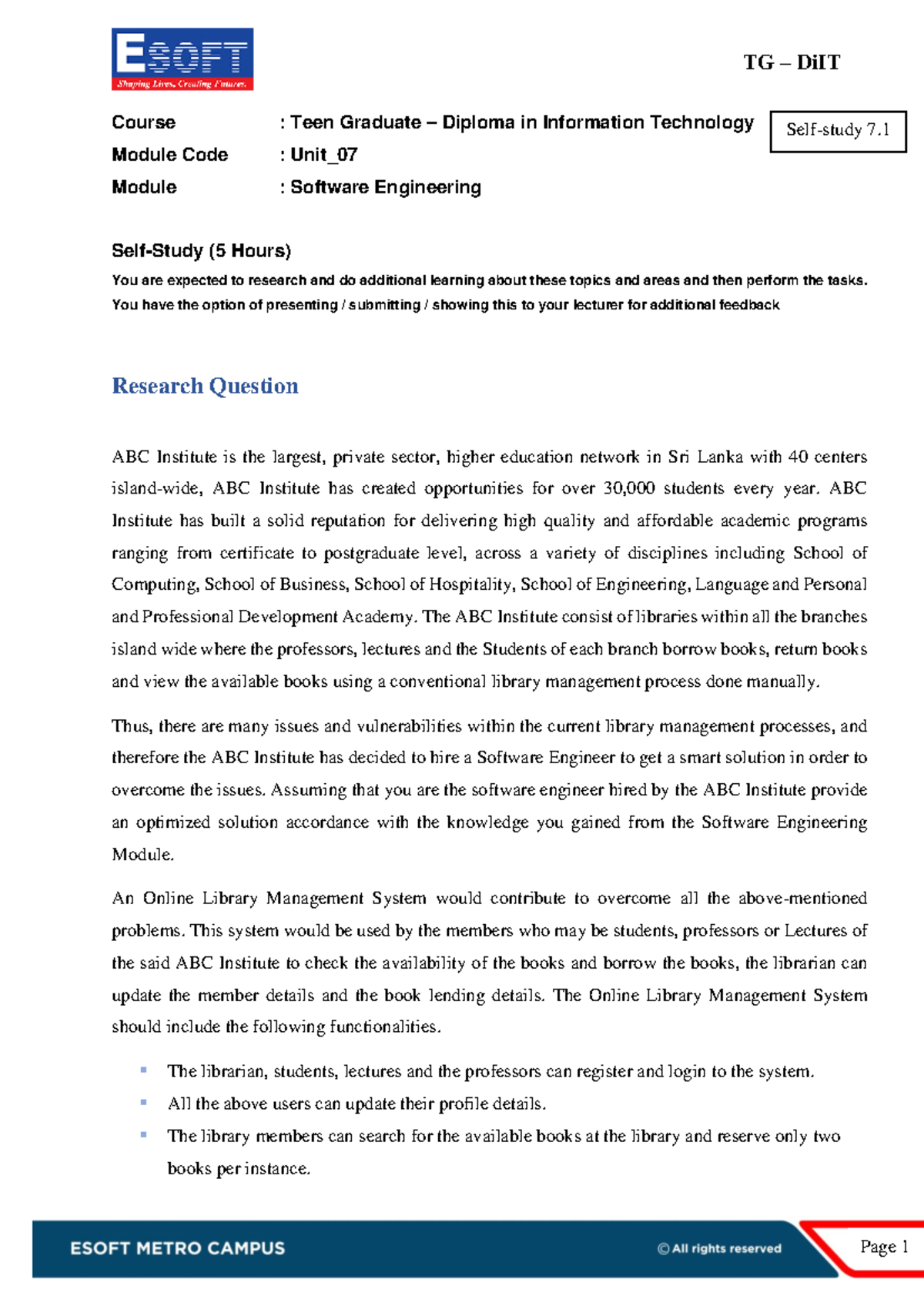 TG-Self Study 7.1 [5 hours] - Page 1 TG – DiIT Course : Teen Graduate ...