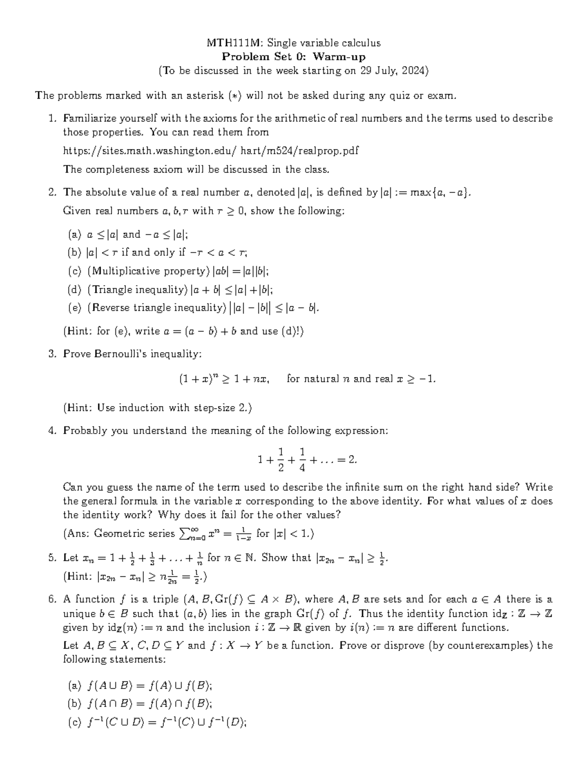 MTH111M Assign 0 - MTH111M: Single variable calculus Problem Set 0: Warm-up (To be discussed in ...