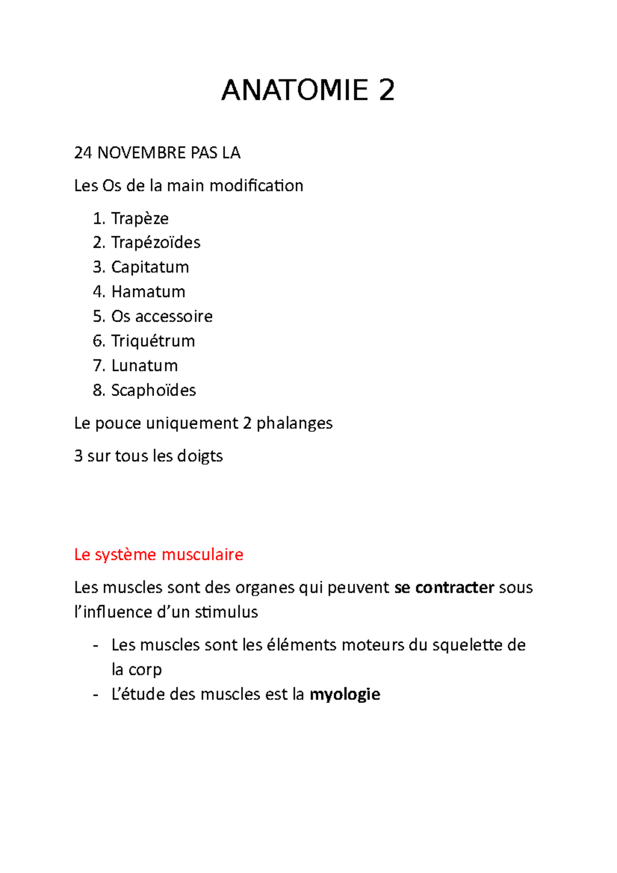 Anatomie 2 - cours - ANATOMIE 2 24 NOVEMBRE PAS LA Les Os de la main ...