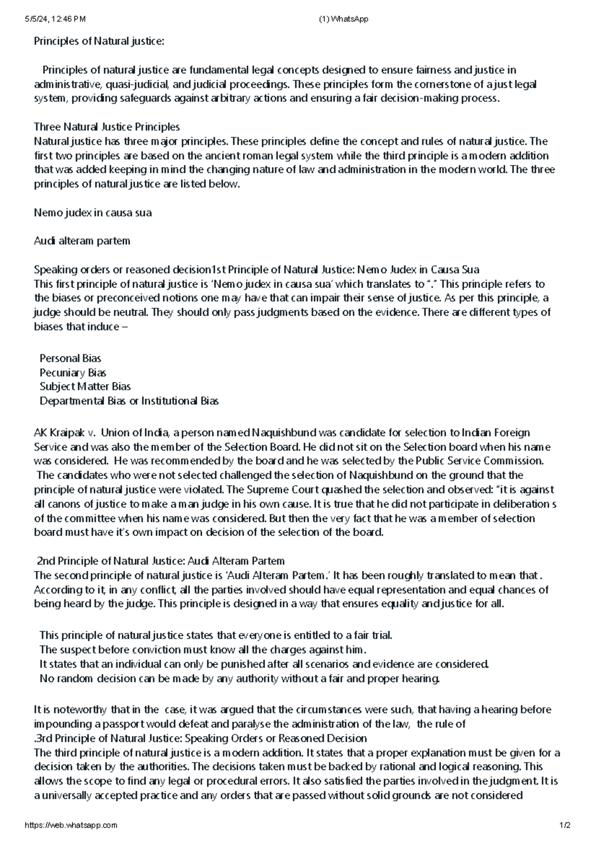 Legal notes - Principles of Natural justice: Principles of natural ...