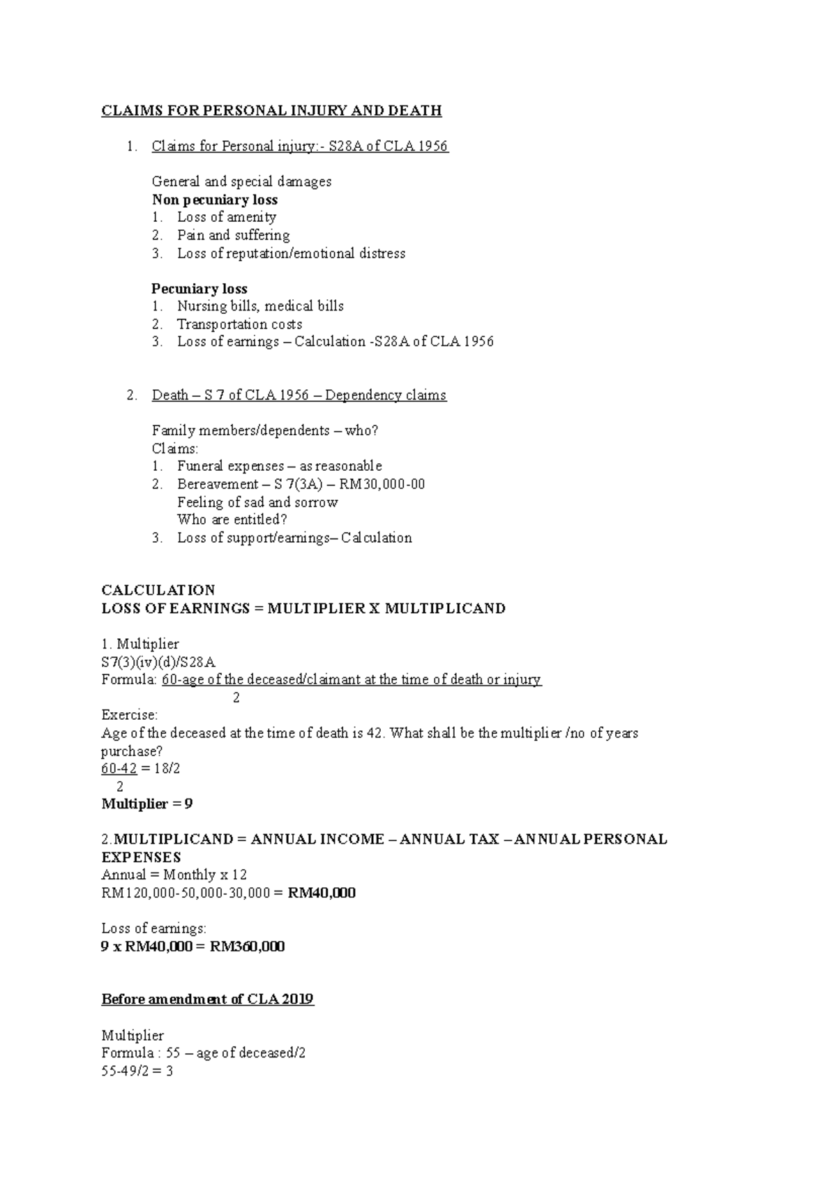 Claims for Personal injury Death - CLAIMS FOR PERSONAL INJURY AND DEATH ...