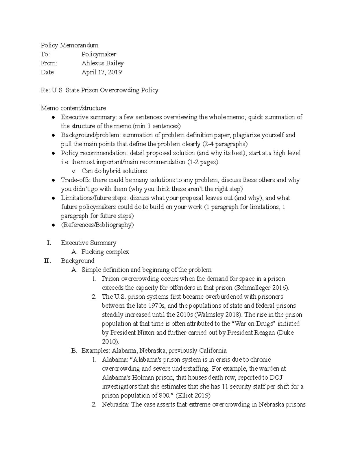 Policy Memo Outline - This is an study guide - Policy Memorandum To ...
