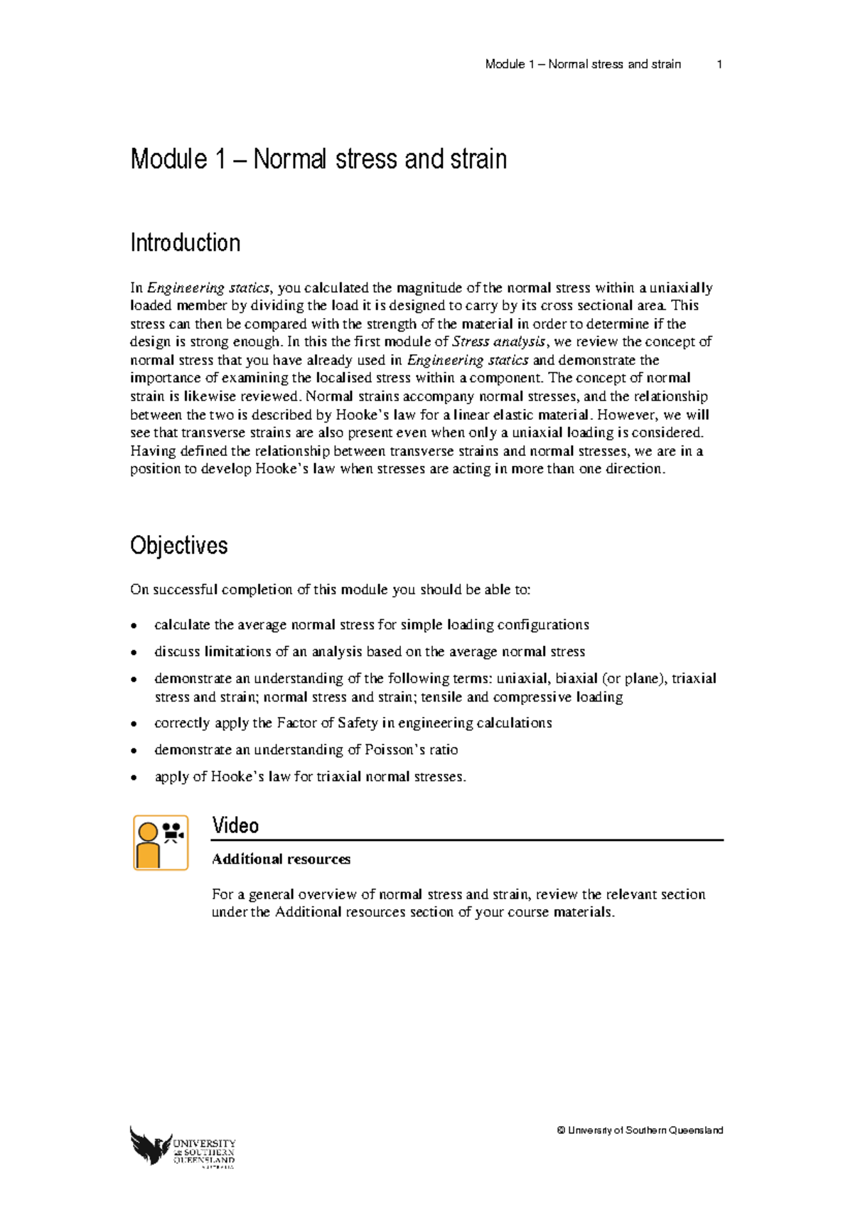 M1 normal - Module 1 Normal stress and strain 1 Module 1 Normal stress ...