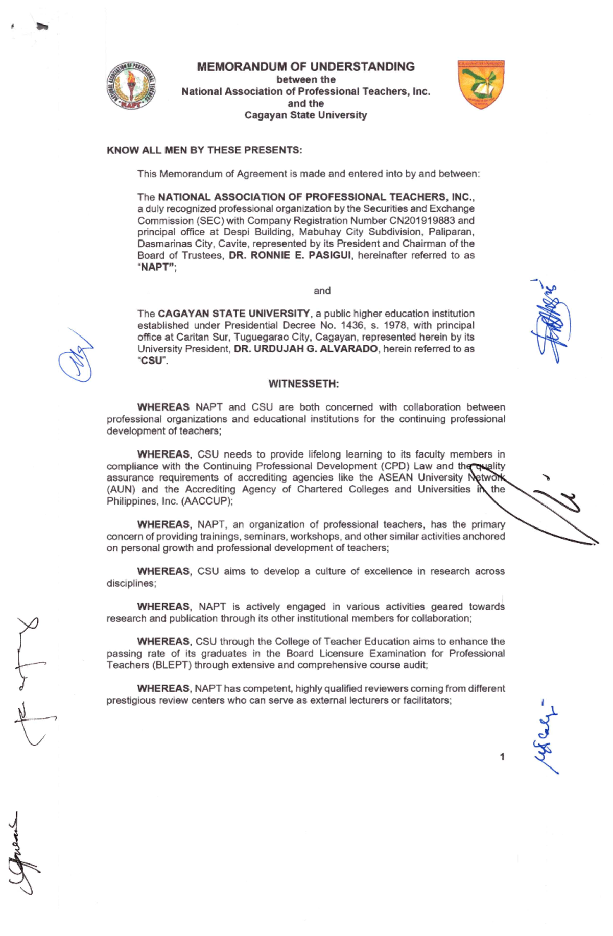 MOA NAPT-IPCR-2 - moa - OF PROFESSION MEMORANDUM OF UNDERSTANDING ...