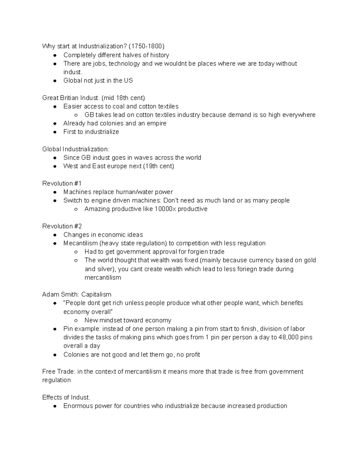 Industrialization Notes - Why start at Industrialization? (1750-1800 ...