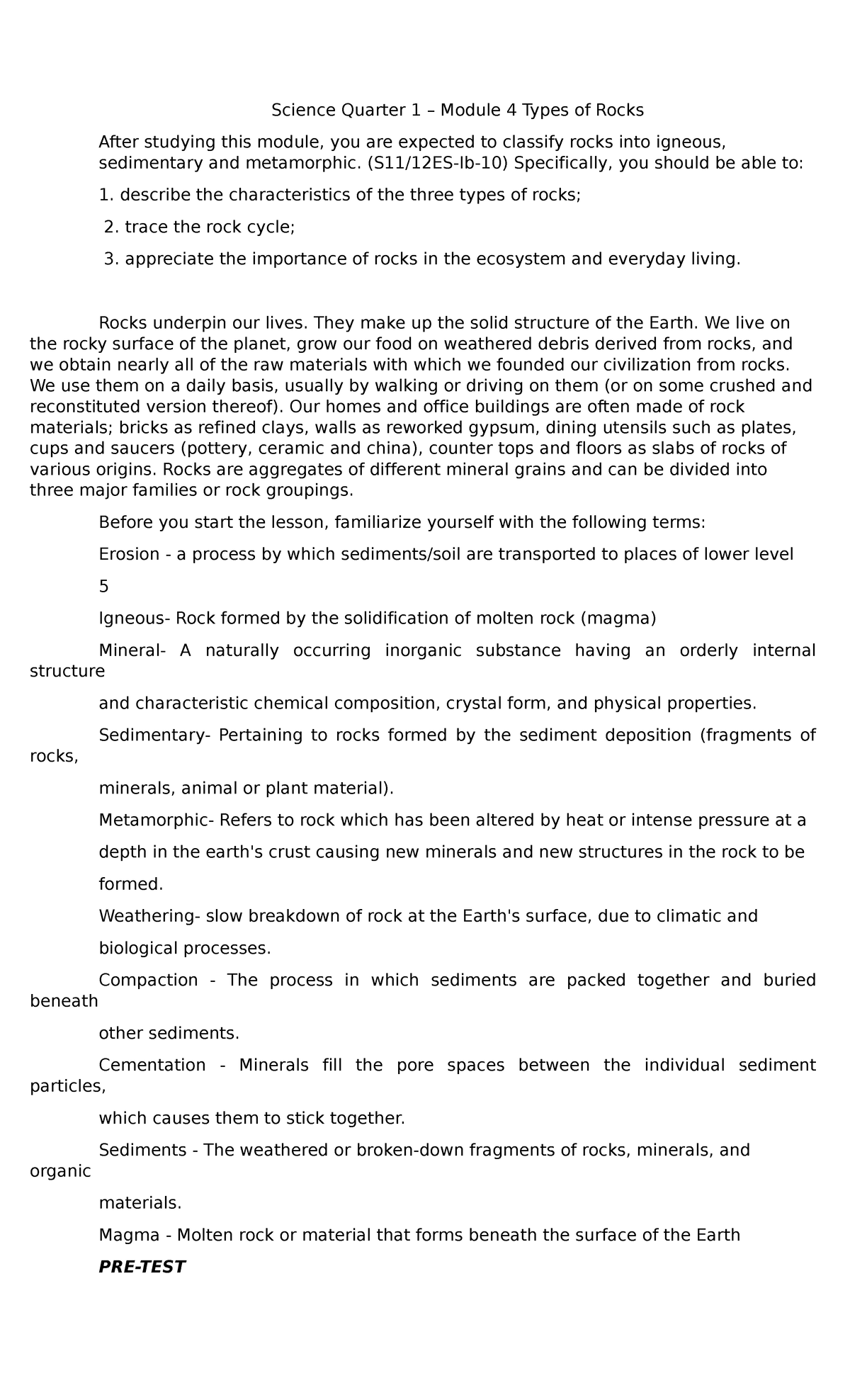 Module 4 Earth AND LIFE Science - Science Quarter 1 – Module 4 Types of ...