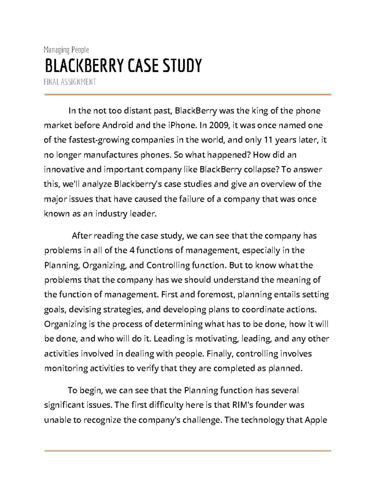 Report - dddâda - Managing People BLACKBERRY CASE STUDY FINAL ASSIGNMENT In the not too distant ...