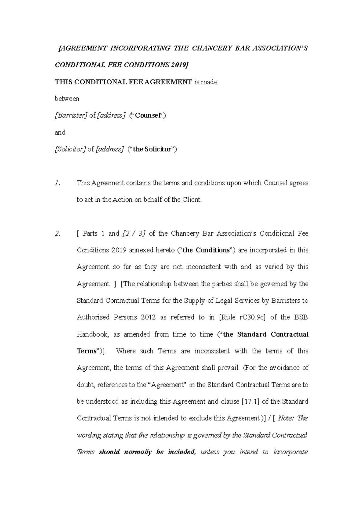 2019 chba cfa agreement - [AGREEMENT INCORPORATING THE CHANCERY BAR ...
