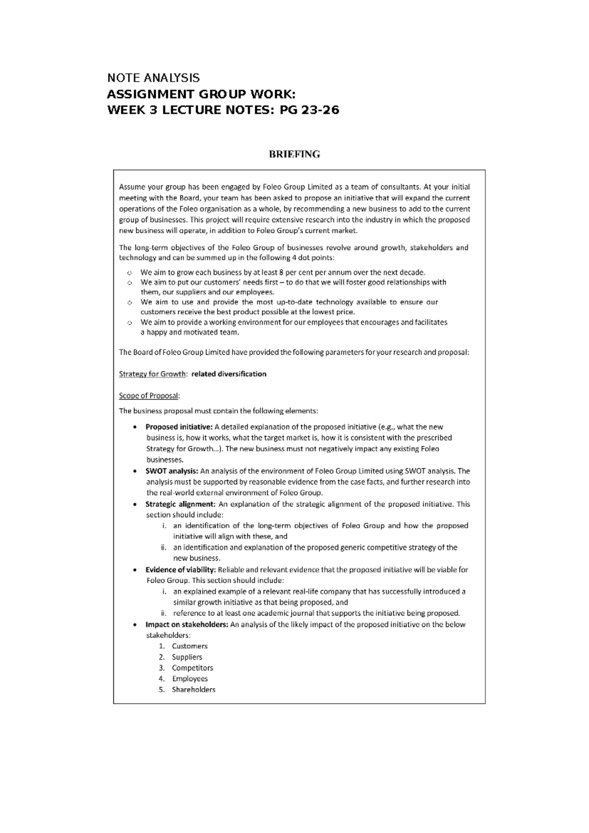 Assessment Report - ACCG301 - NOTE ANALYSIS ASSIGNMENT GROUP WORK: WEEK ...