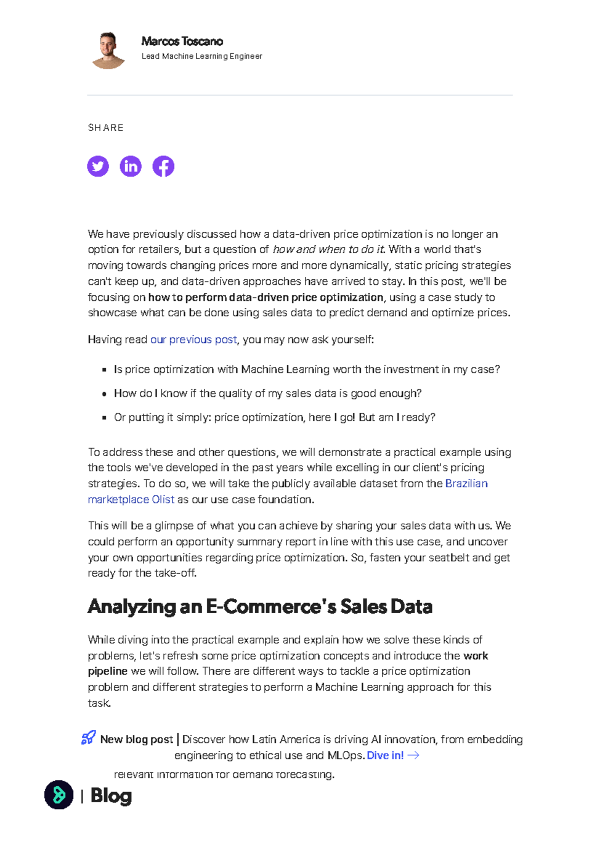 Price optimization for e-commerce a case study Tryolabs - Marcos Toscano Lead Machine Learning ...