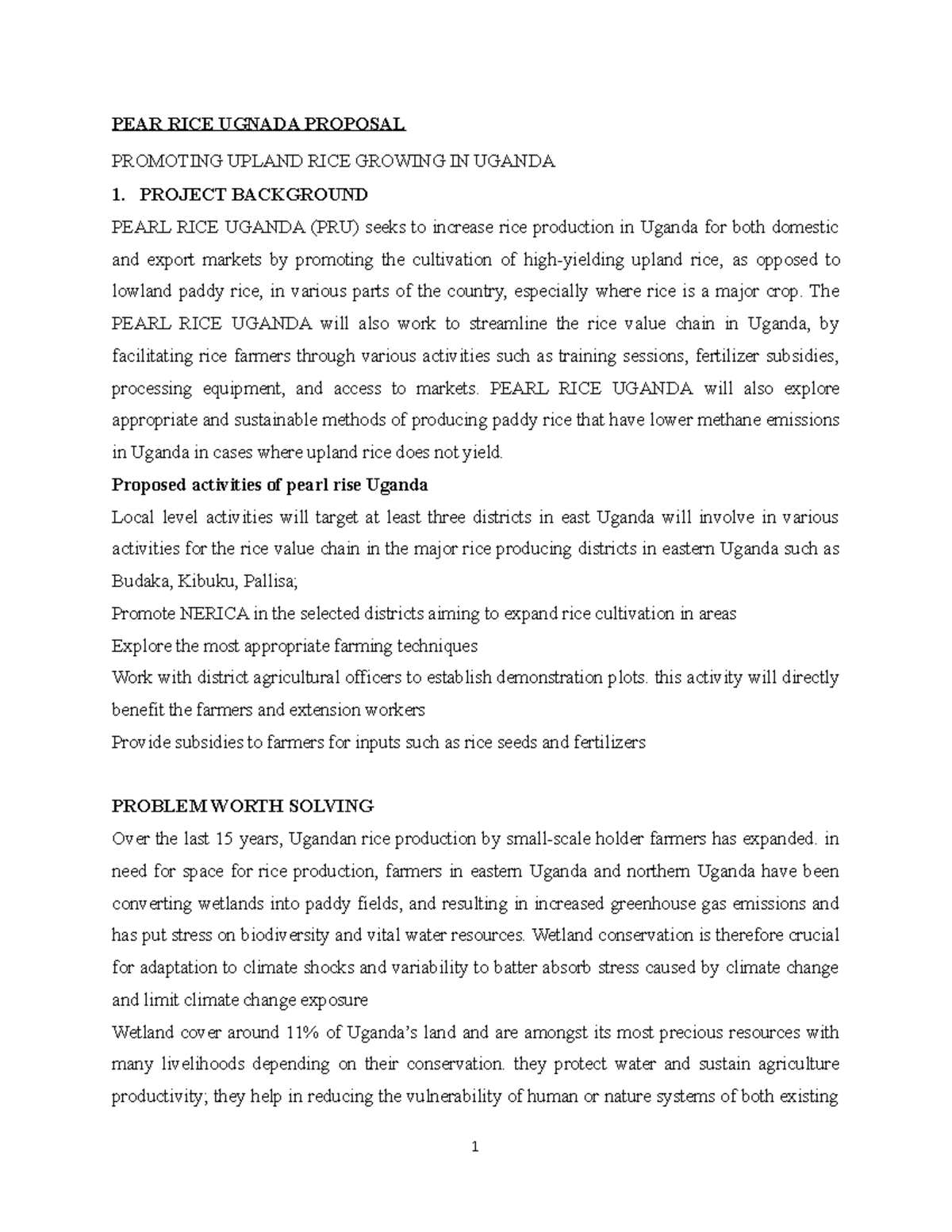 PEAR RICE Ugnada Proposal Final - PEAR RICE UGNADA PROPOSAL PROMOTING ...