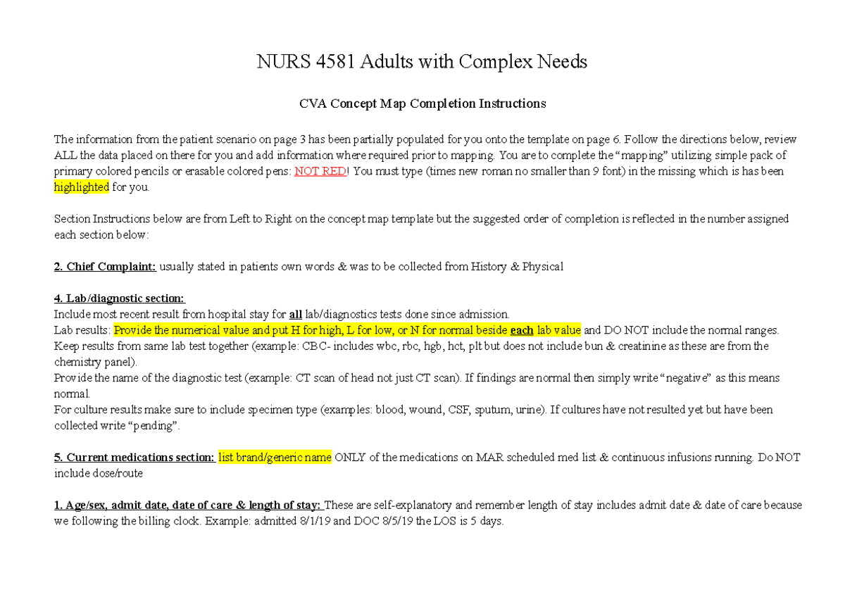 CVA Concept Map Assignment S2021-1 - NURS 4581 Adults with Complex ...