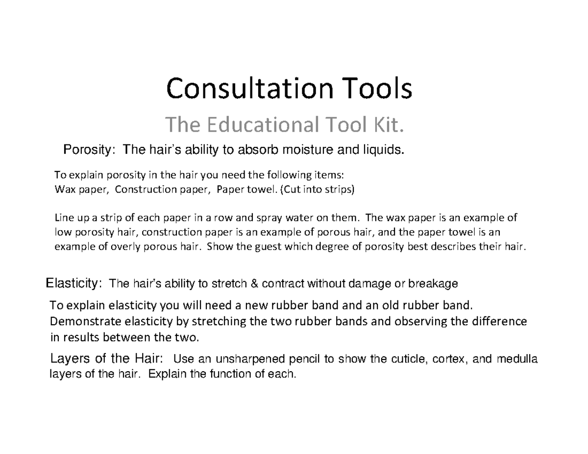 Consultation Tools. The Educational Tool Kit. Porosity The hair s ...