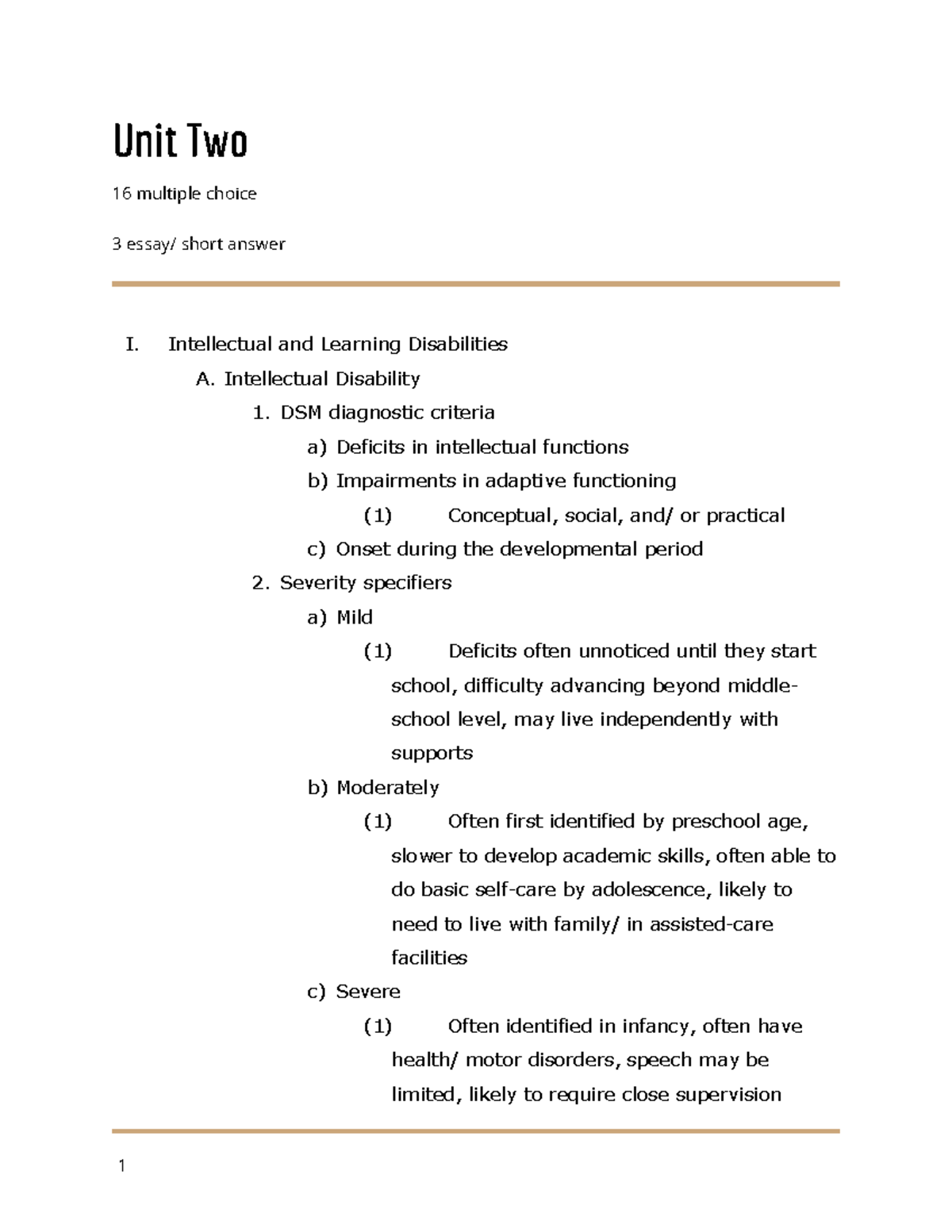 Class notes - child and adolescent psychopath - Unit Two 16 multiple ...