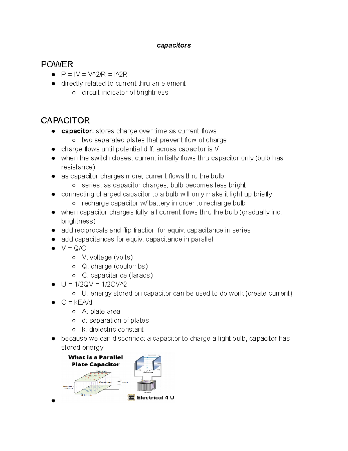 Capacitors - capacitors POWER P = IV = V^2/R = I^2R directly related to ...