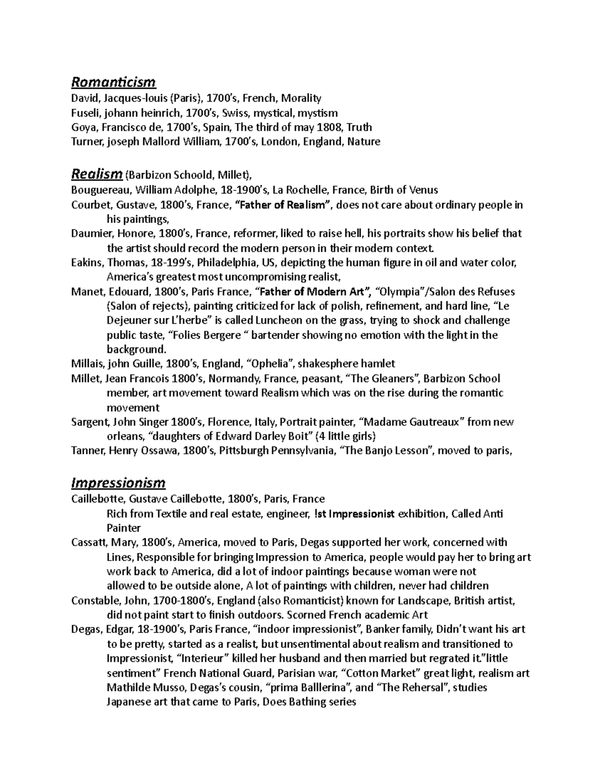 Art class test one - test one - Romanticism David, Jacques-louis (Paris ...